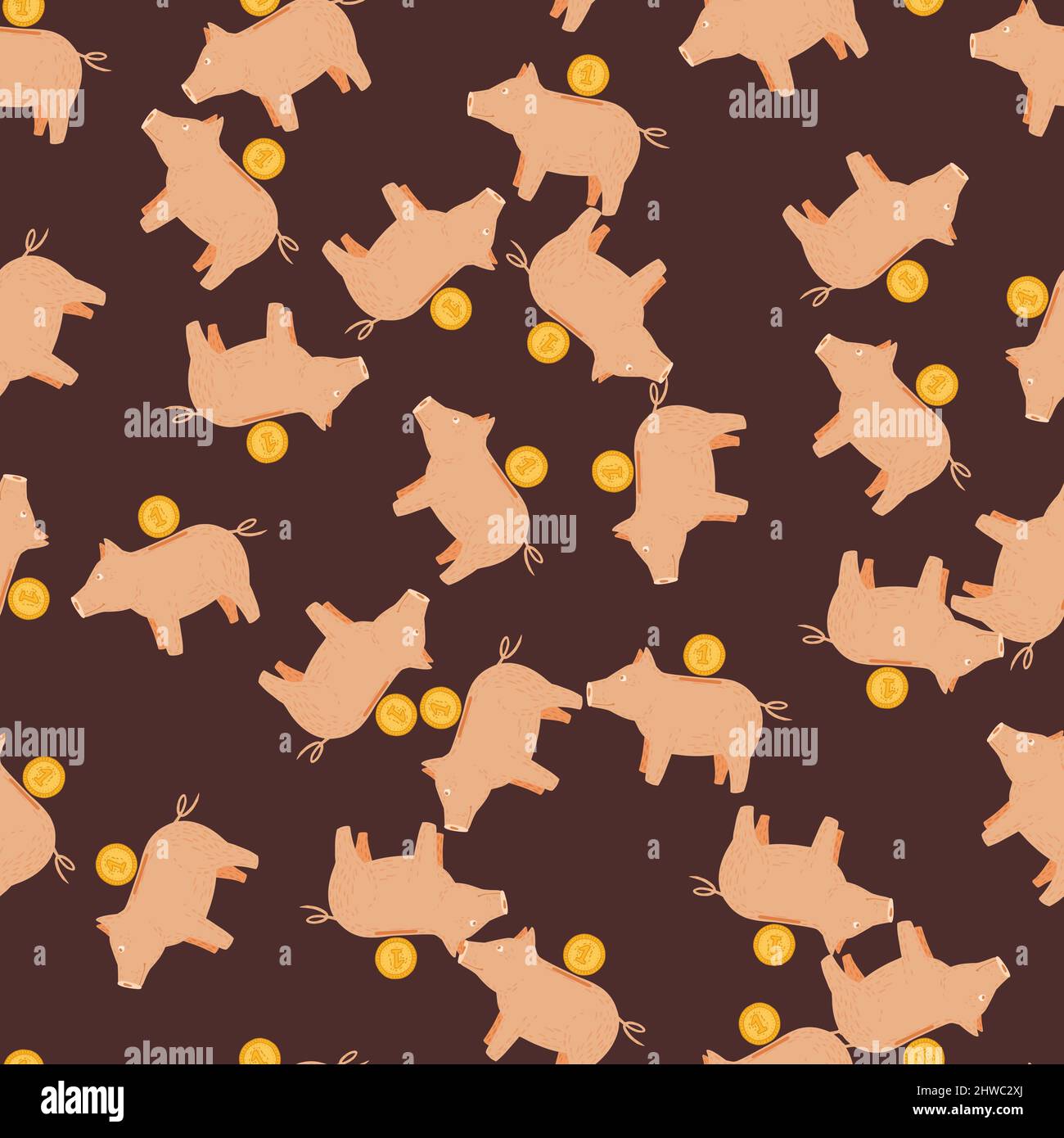 Piggy bank seamless pattern. Funny financial toy background. Repeated ...