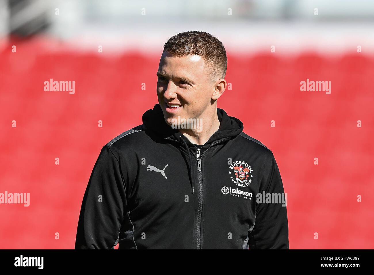 Shayne Lavery #19 of Blackpool during the pitch inspection Stock Photo ...