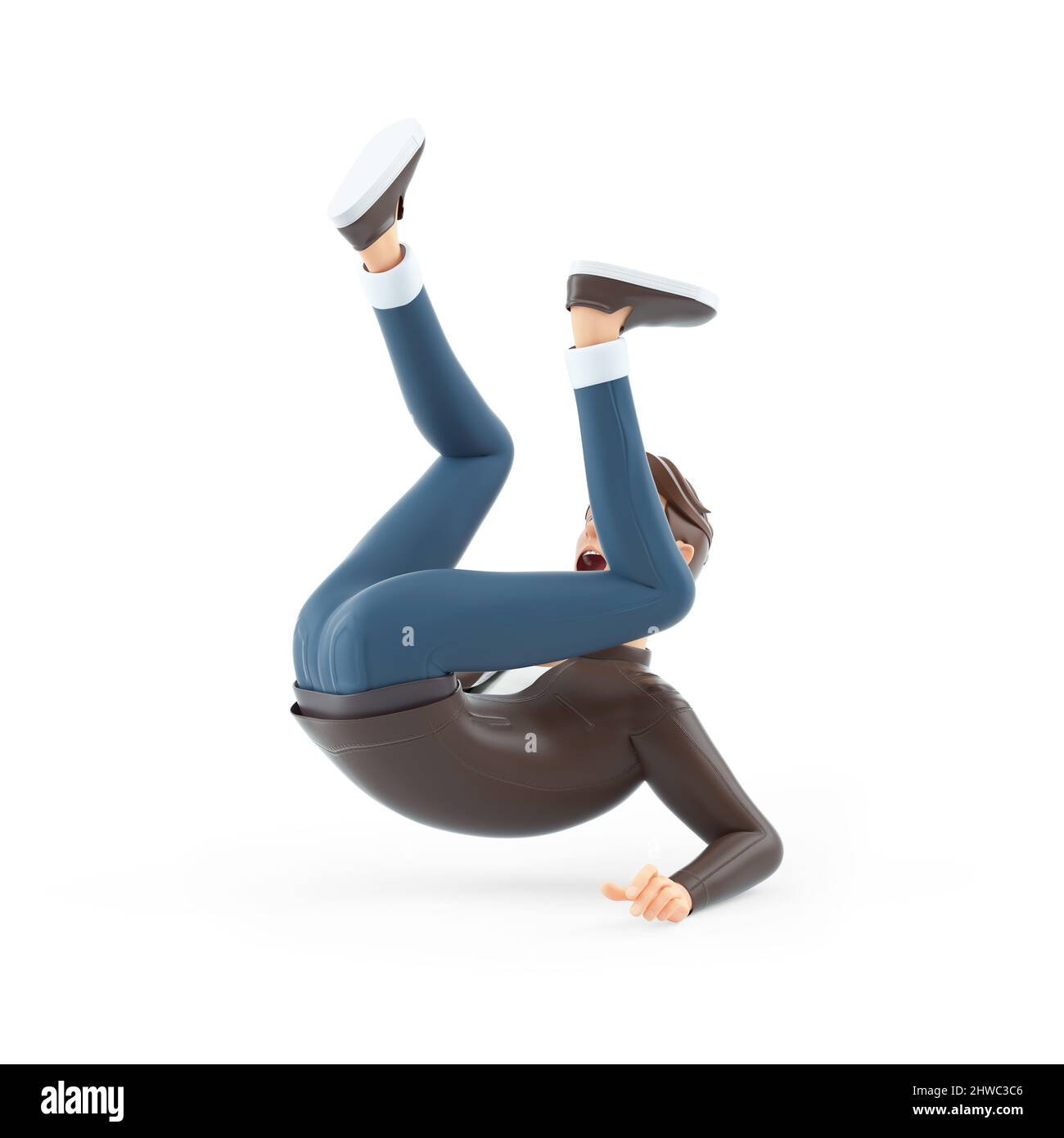 3d cartoon man falling down on floor, illustration isolated on white ...
