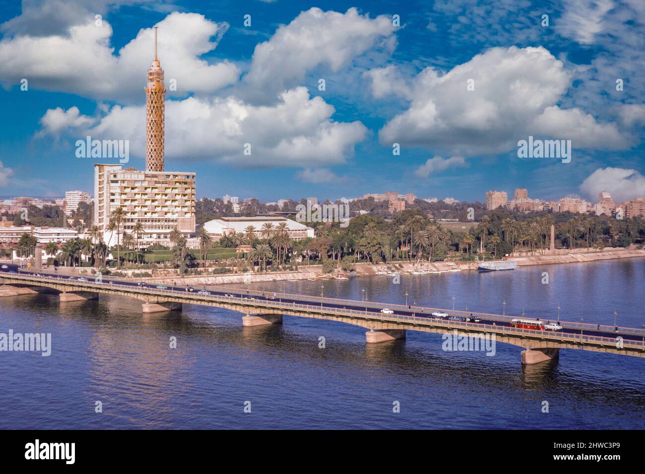 Cairo, Egypt, December 1967. The Cairo Tower and the River Nile ...