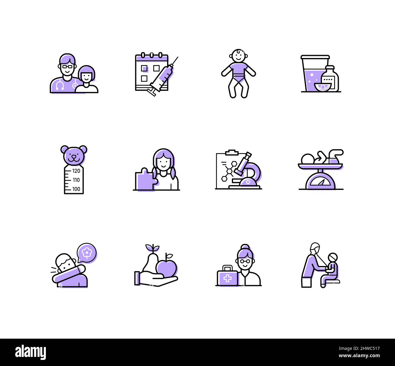 Child health - modern line design style icons set with editable stroke ...