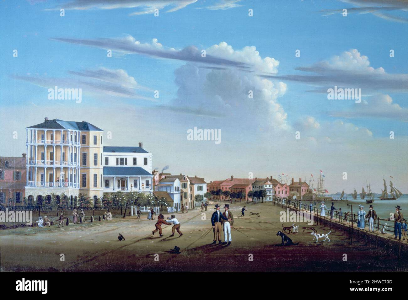 View along the East Battery, Charleston. Artist: Samuel Barnard, American, 1776–1858 Stock Photo ...