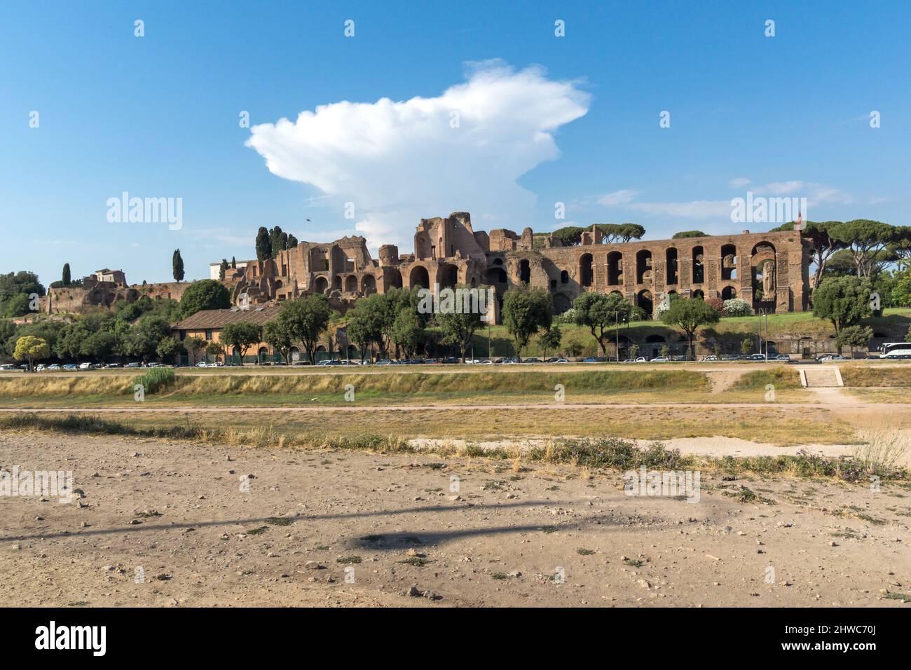 ROME, ITALY - JUNE 22, 2017: Amazing panoramic view of Circus Maximus ...