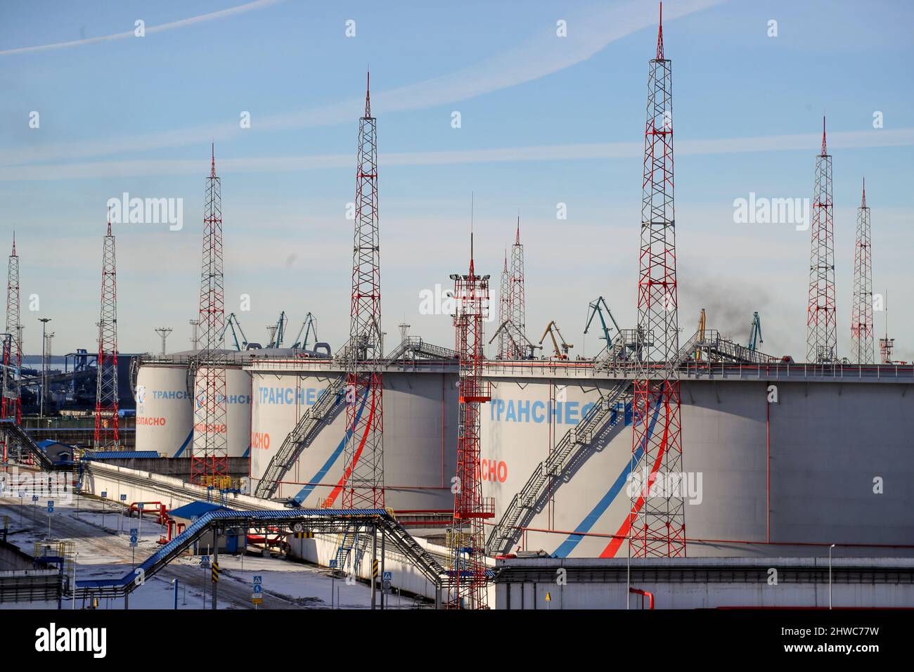 Ust Luga, Russia. 05th Mar, 2022. Tanks belonging to Transneft, a ...