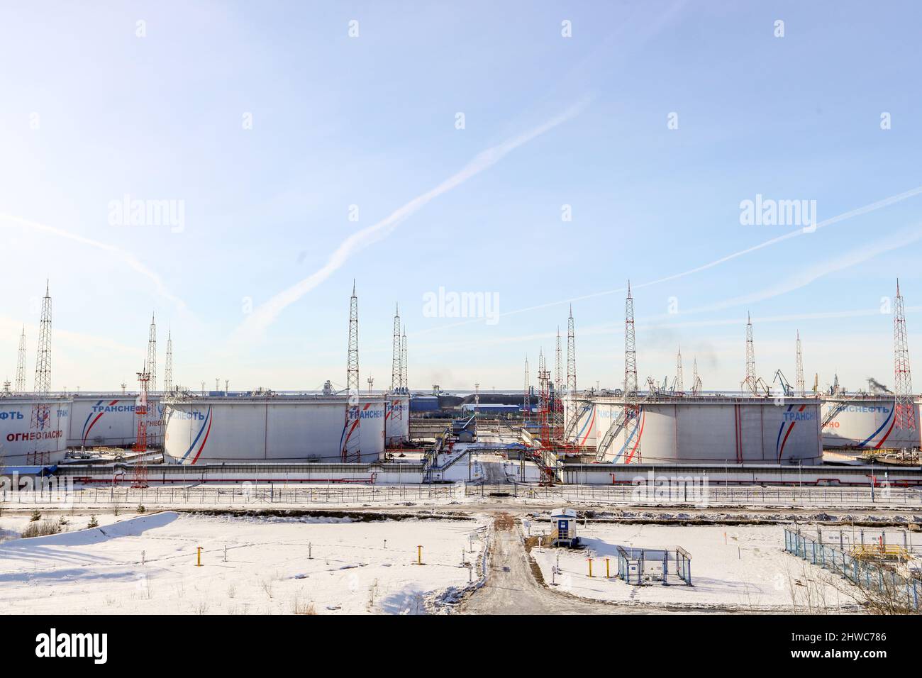 Ust Luga, Russia. 05th Mar, 2022. Tanks belonging to Transneft, a ...