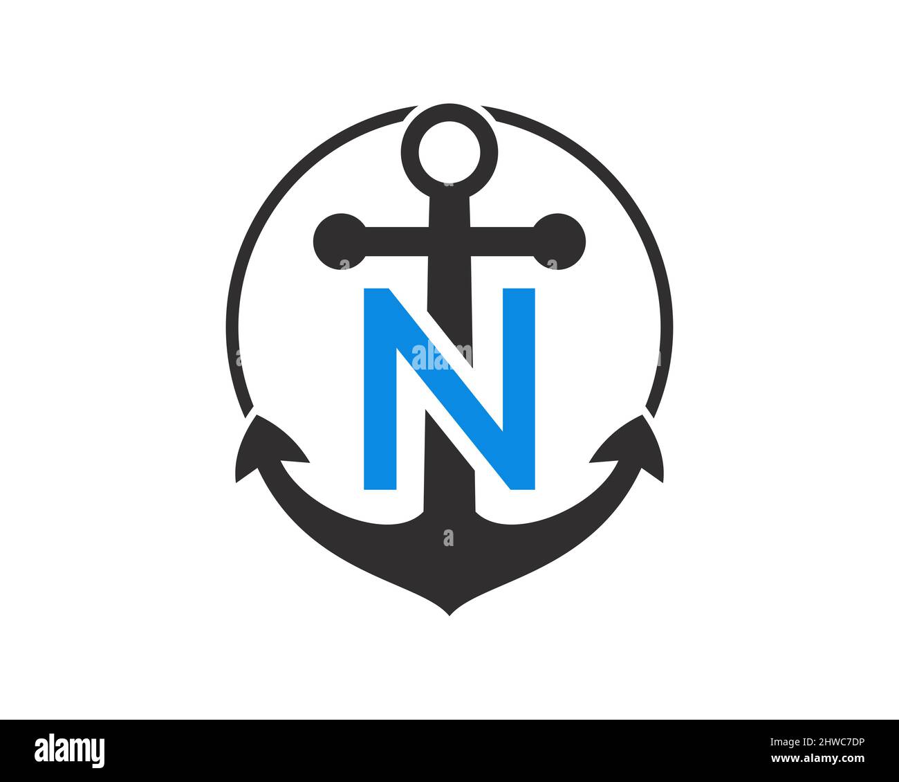 Anchor logo with N letter Concept. Initial N letter with Anchor. Marine ...