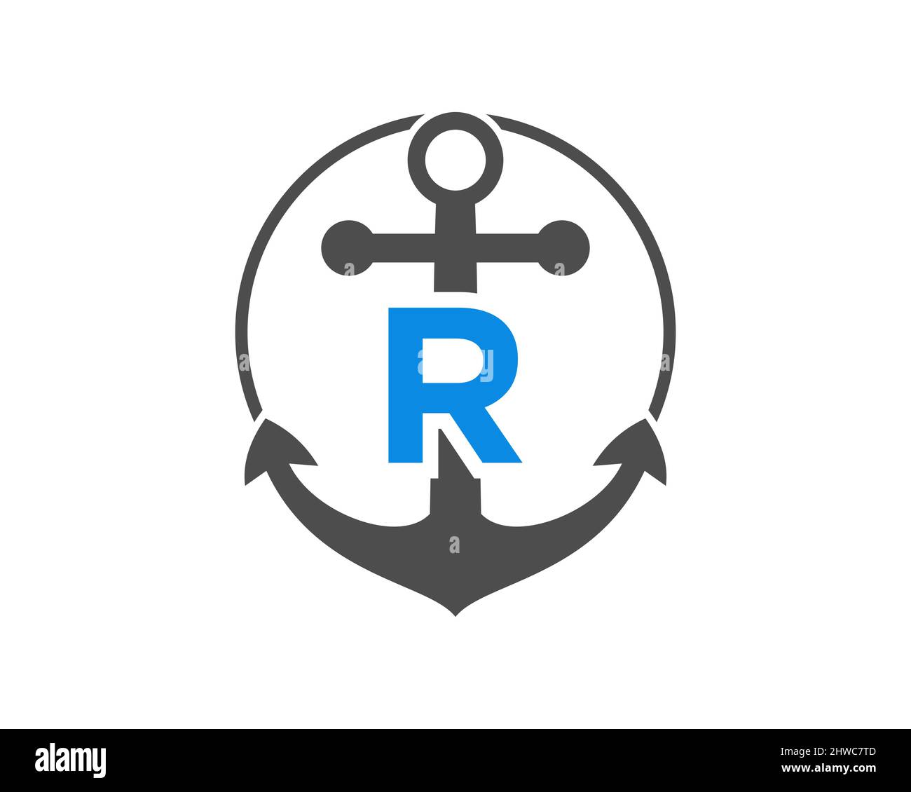 Anchor logo with R letter Concept. Initial R letter with Anchor. Marine ...