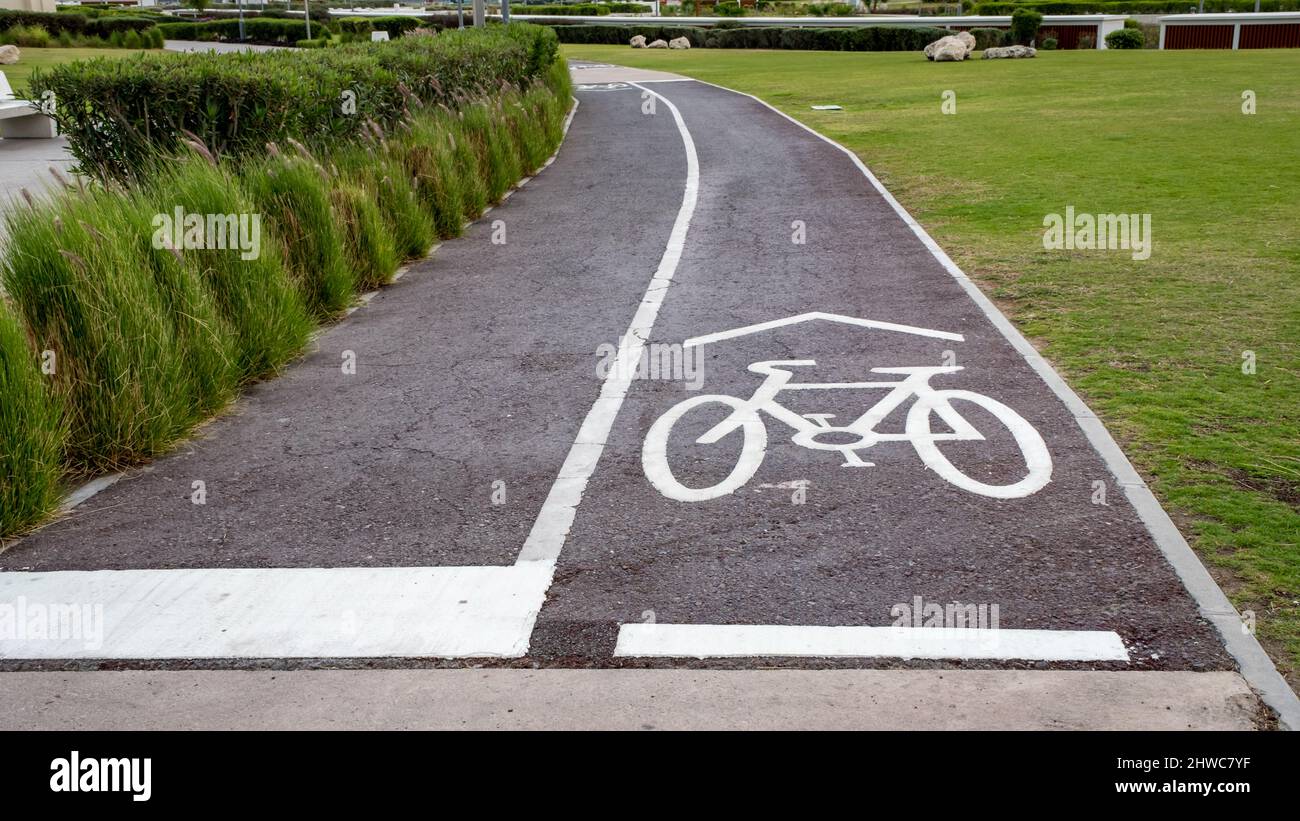 Cycle lane markings on a pathway through a public park Stock Photo - Alamy