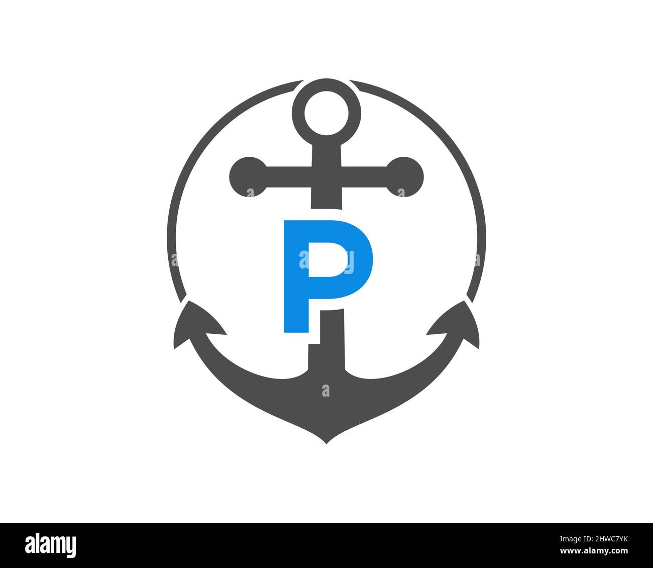 Anchor logo with P letter Concept. Initial P letter with Anchor. Marine ...