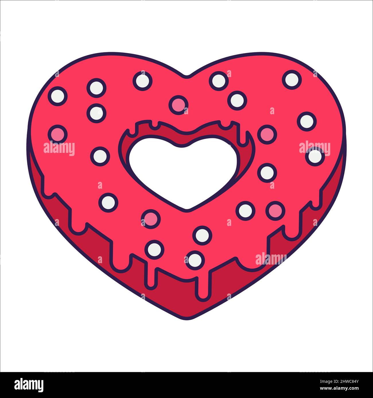 Retro Valentine Day icon donut heart of heart shape. Love symbol in the ...