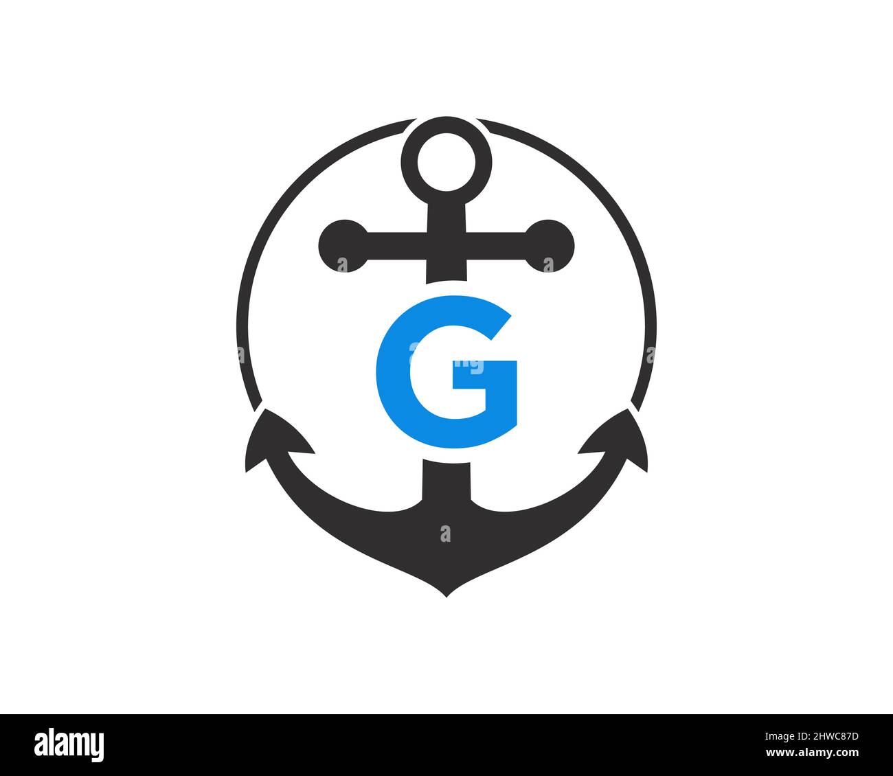 Anchor logo with G letter Concept. Initial G letter with Anchor. Marine ...