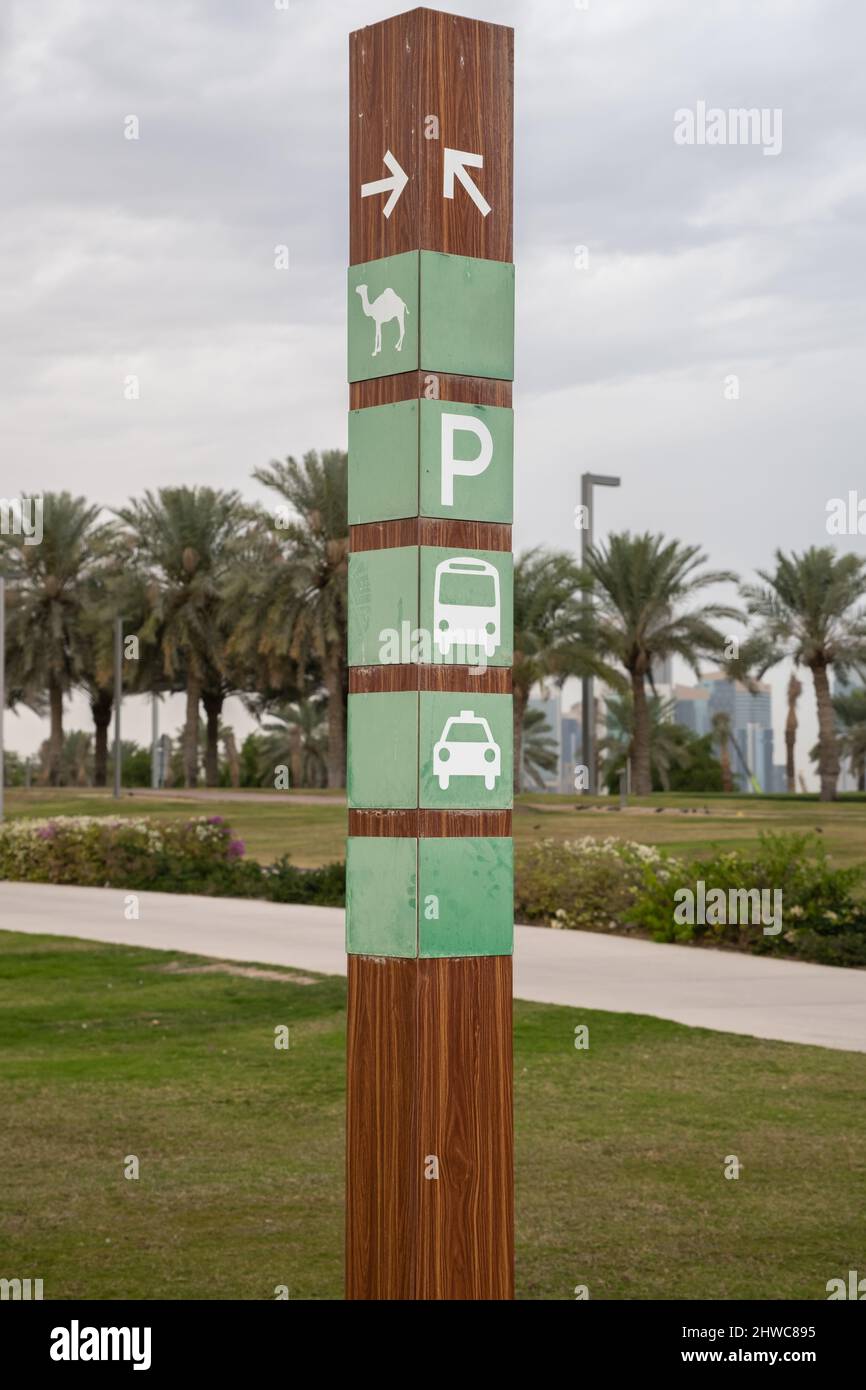 A camel on a sign showing transport options in a middle eastern public ...