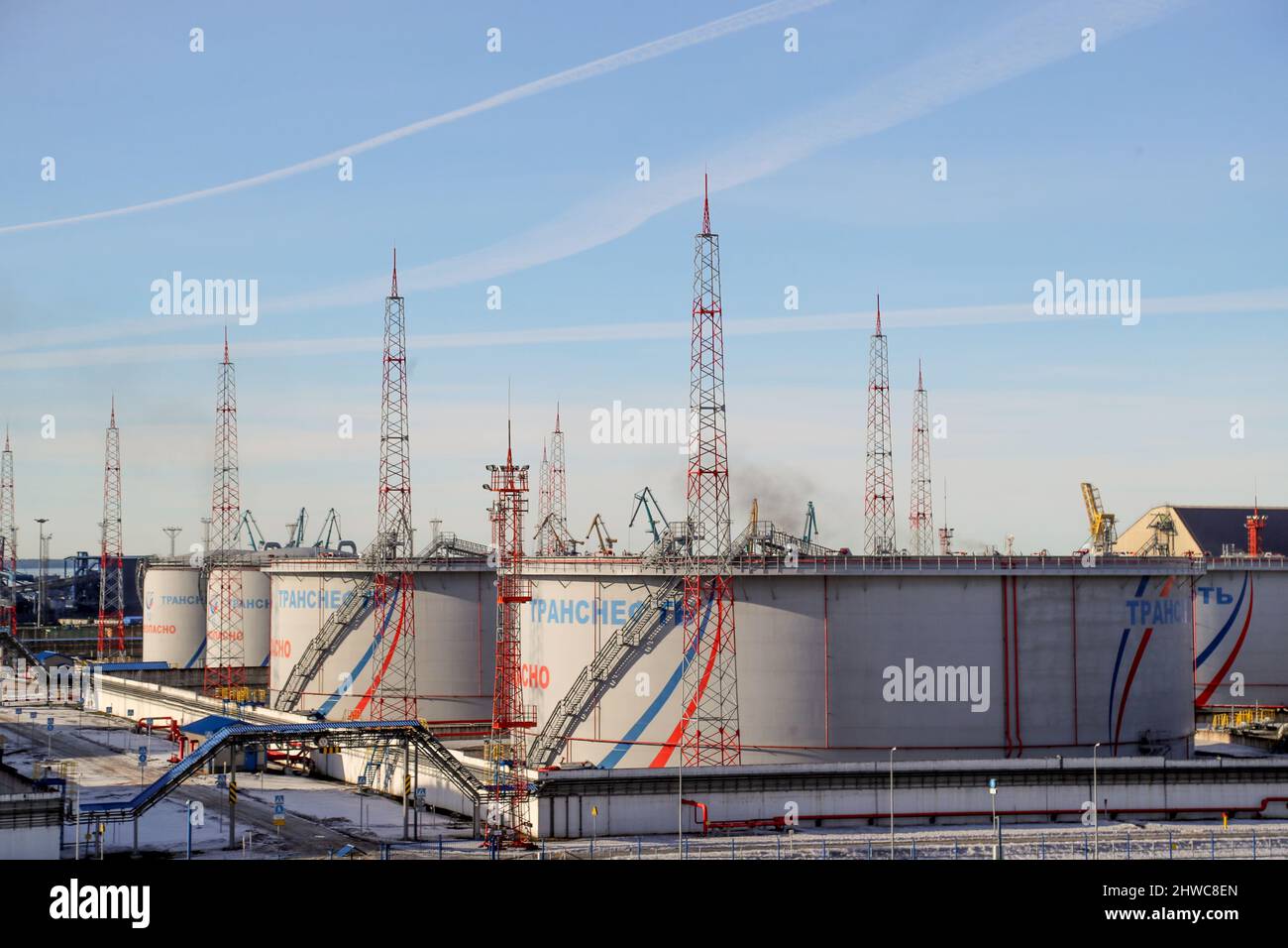 Ust Luga, Russia. 05th Mar, 2022. Tanks belonging to Transneft, a ...