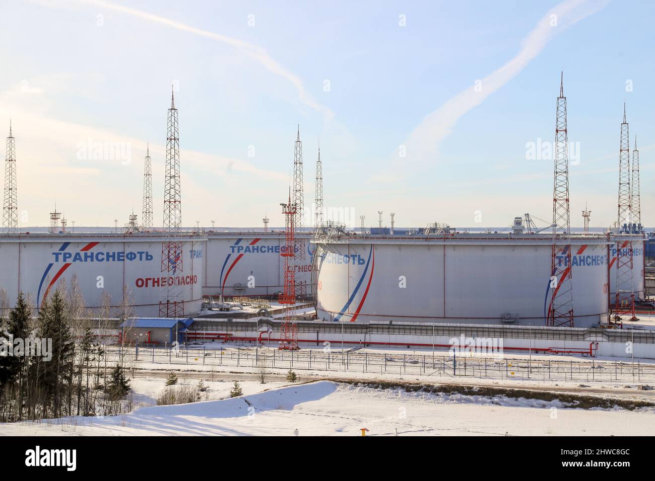 Ust Luga, Russia. 05th Mar, 2022. Tanks belonging to Transneft, a ...
