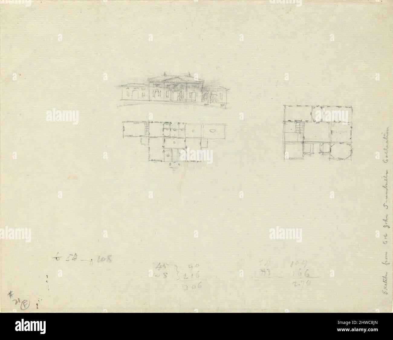 Elevation and floor plan for large house. Artist: John Trumbull ...