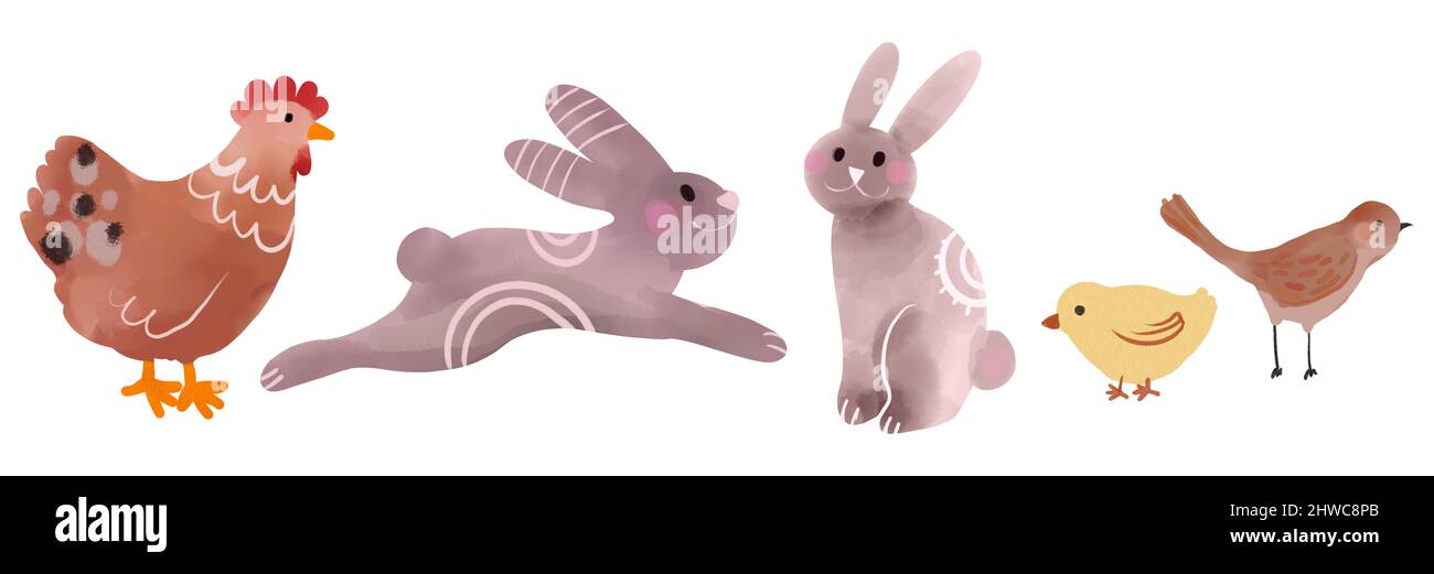 spring easter boho illustration elements set happy springtime isolate ...