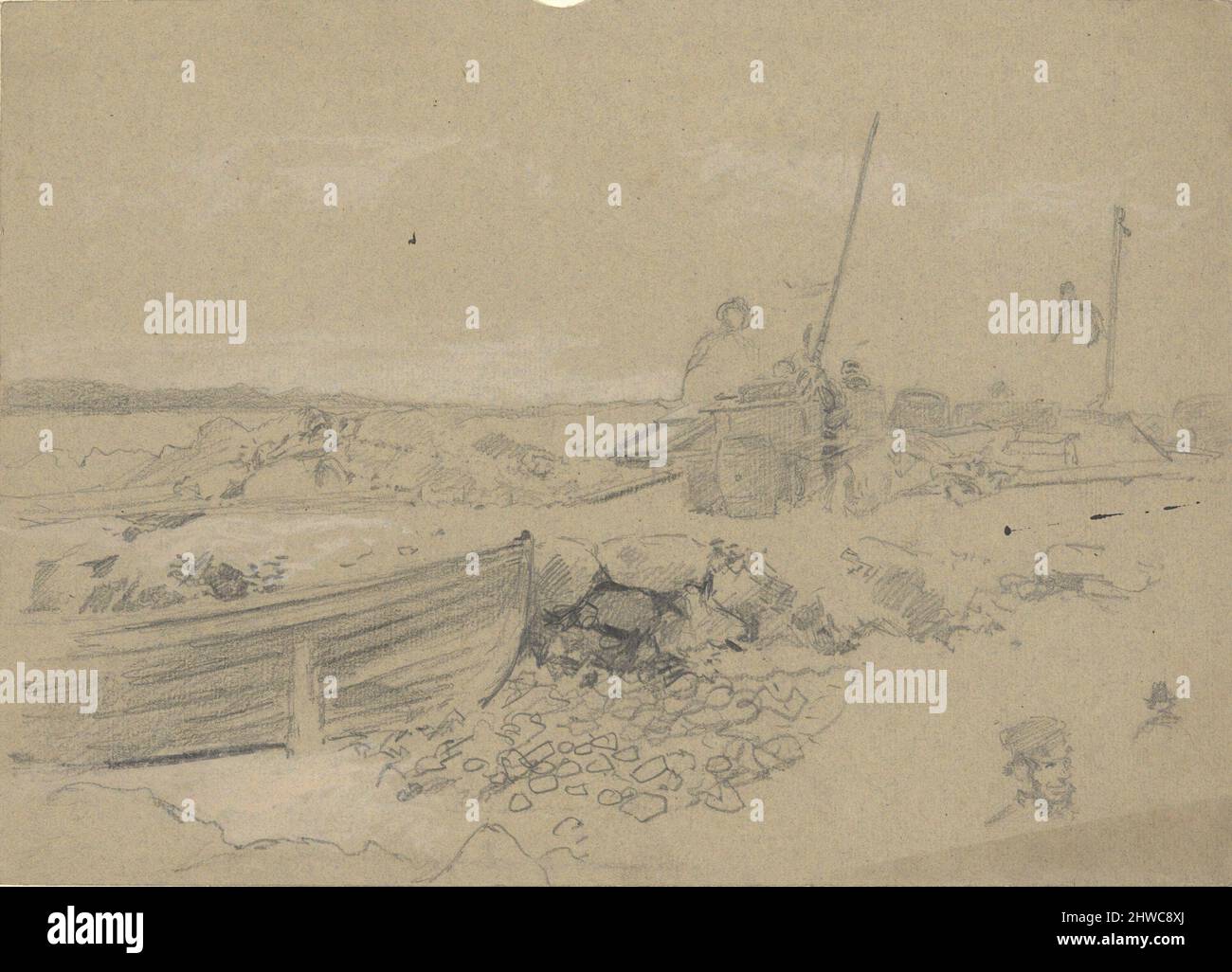 Beach scene with dory. Artist: Edwin Austin Abbey, American, 1852–1911 ...