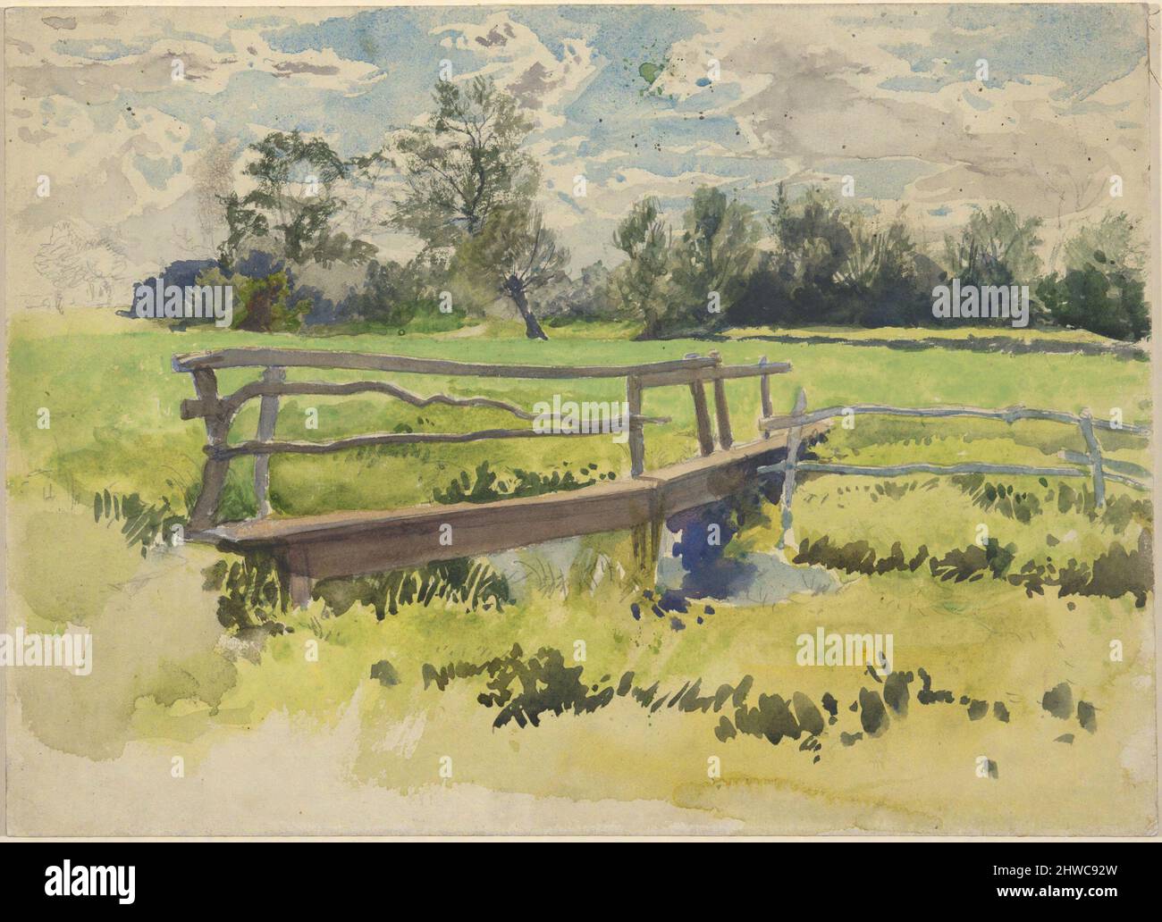 Landscape, marsh and bridge. Artist: Edwin Austin Abbey, American, 1852 ...