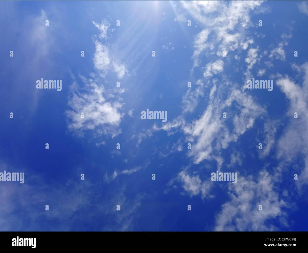 Beautiful white light clouds in the blue sky. Peaceful sky above Stock ...