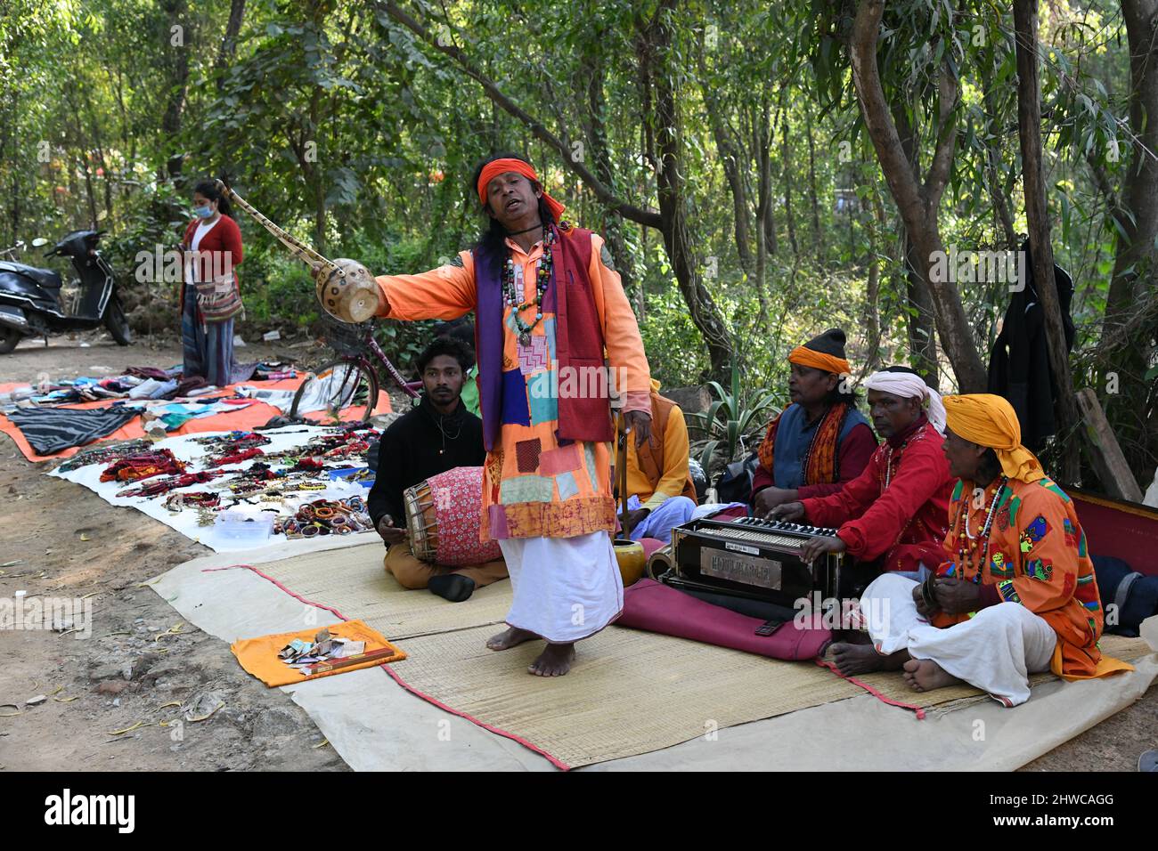 A Baul song group is performing at Sonajhuri haat near Santiniketan ...