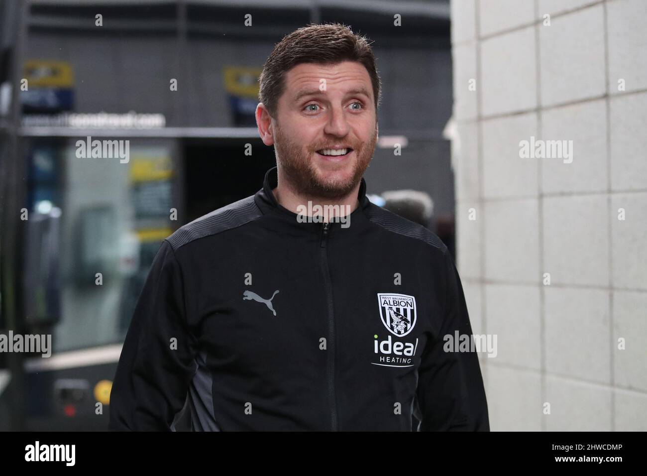 Alex Bruce arrives with West Brom at The MKM Stadium ahead of this ...