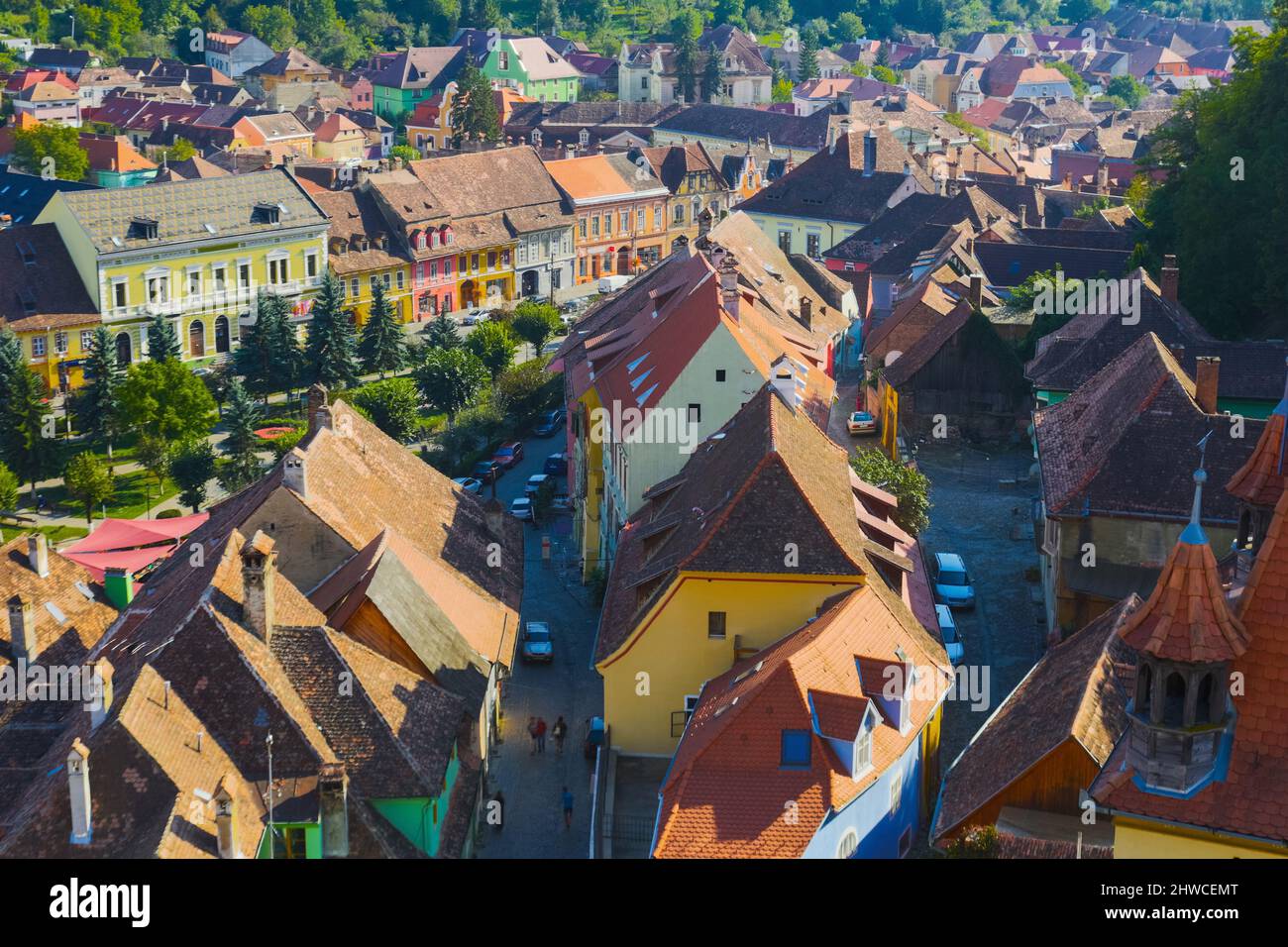 Illustration from Clock tower on streets of Sighisoara in Romania Stock ...