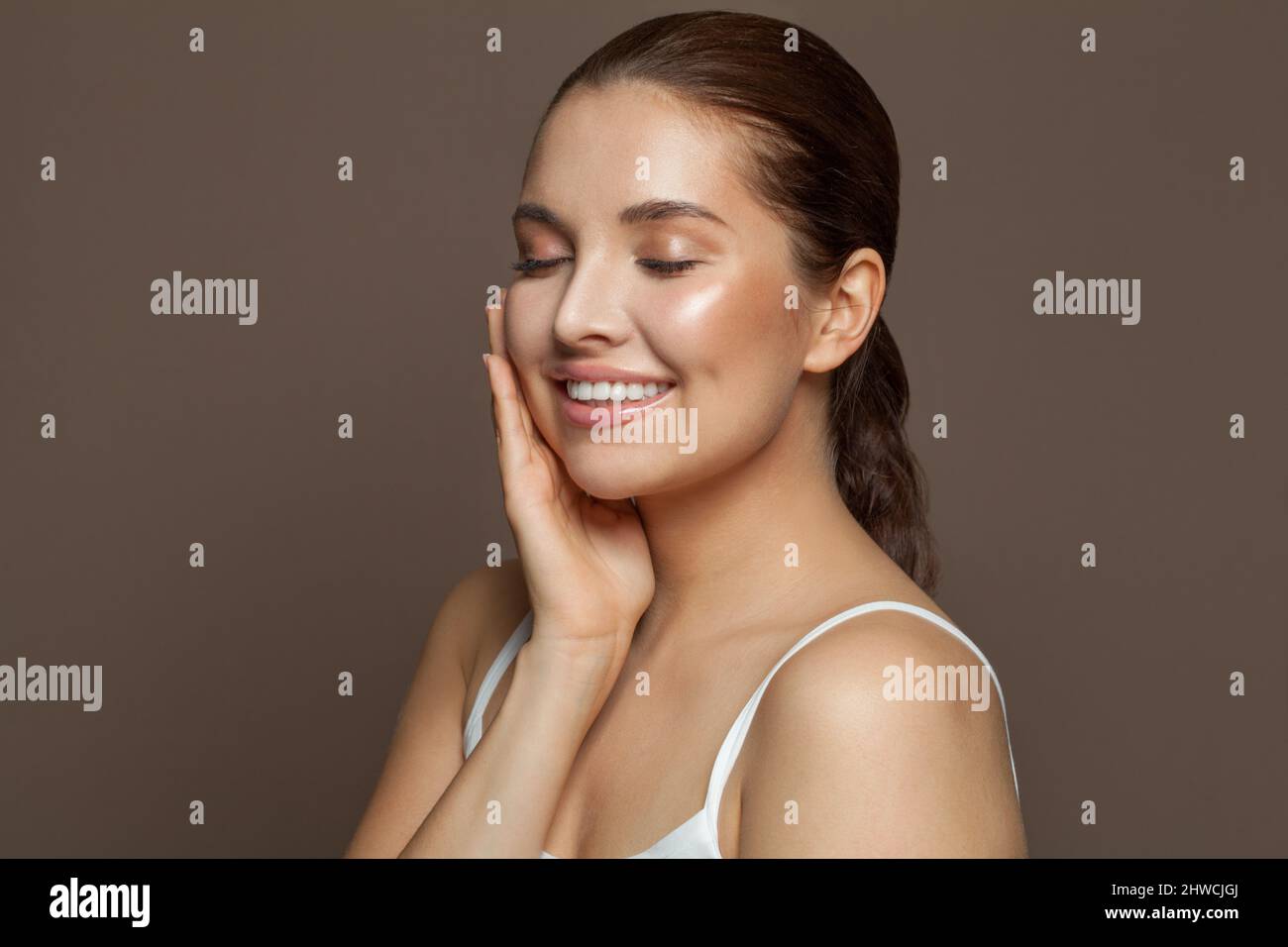 Pretty model face with healthy perfect skin portrait. Facial treatment ...