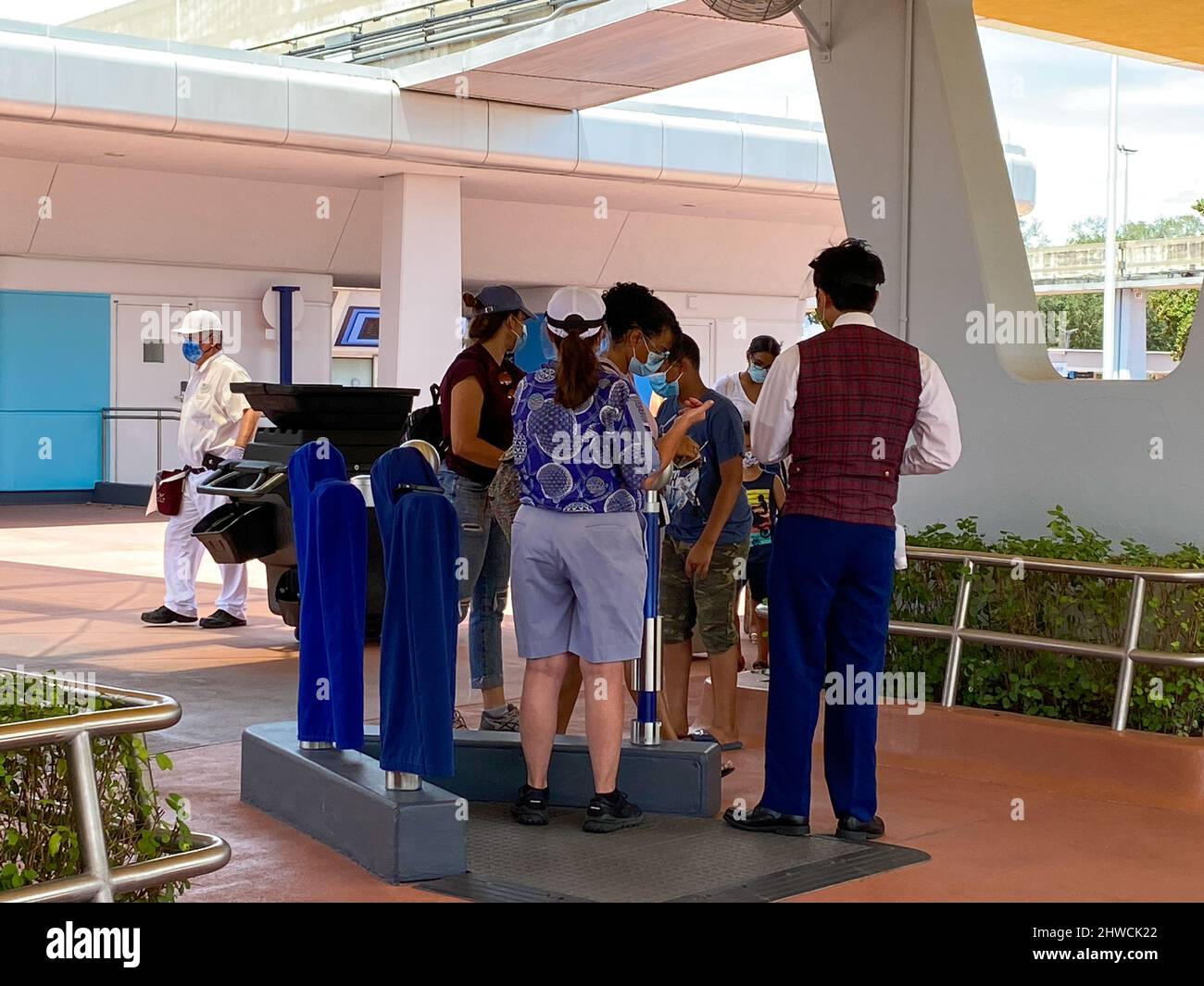 Orlando, FL USA- August 3, 2020: People scanning their tickets to get ...