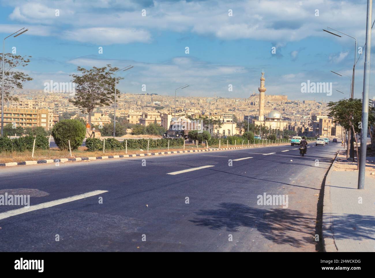 Aleppo, Syria. Approaching Aleppo, pre-civil war. Citadel in distance ...