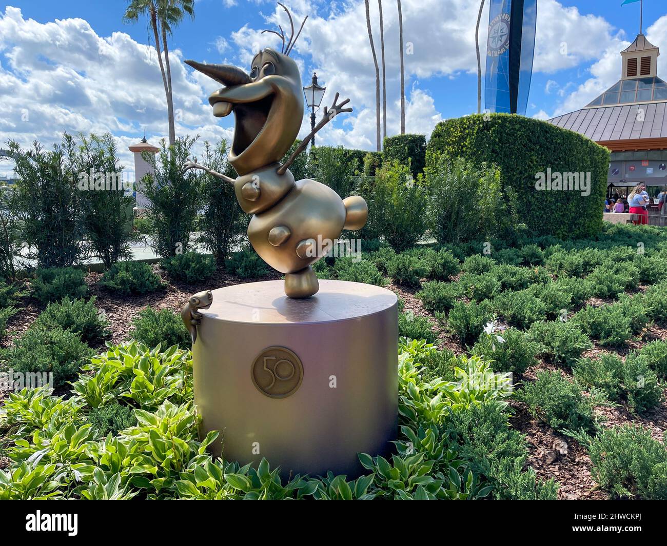 Orlando, FL USA- October 9, 2021: The 50th Anniversary statue of Olaf ...