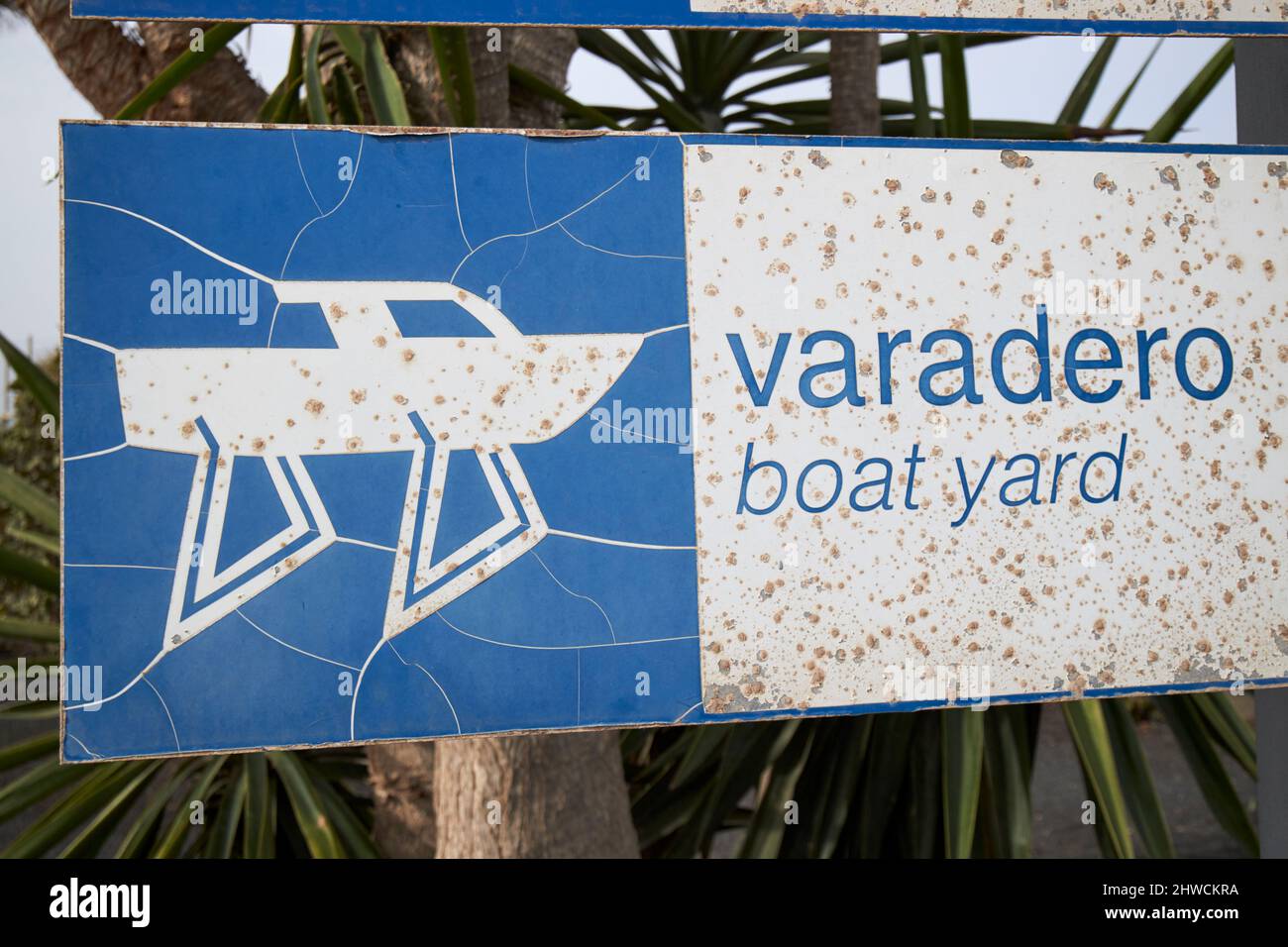 rusty sign for varadero or boat yard in playa blanca lanzarote canary ...