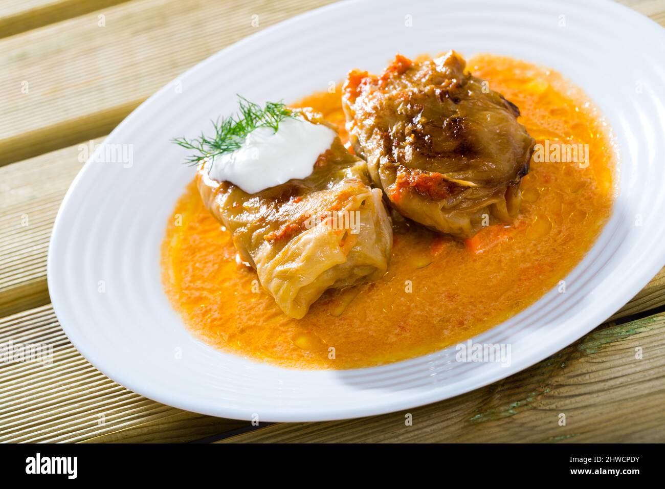 Traditional dish of East European cuisine - golubtsy (cabbage rolls ...