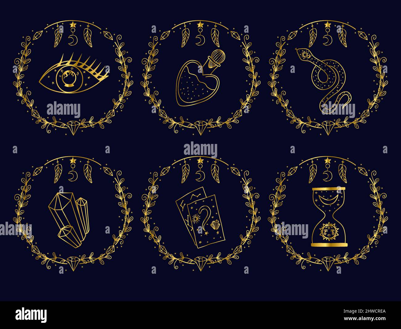 Set of vector illustrations of divination, astrology, divination hand ...