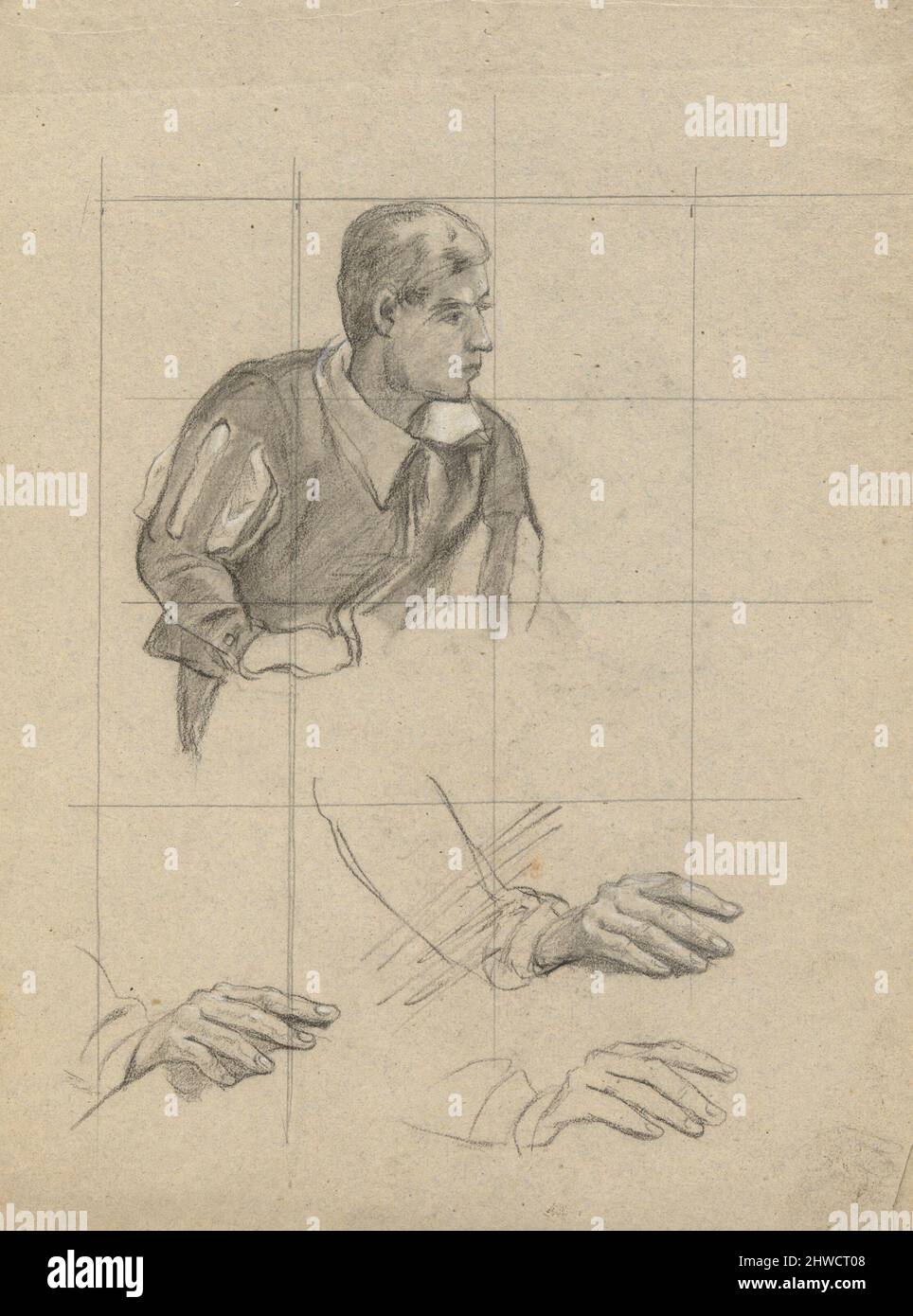 Seated Man and Study of Hands, sketch for Signing of the Compact in the ...