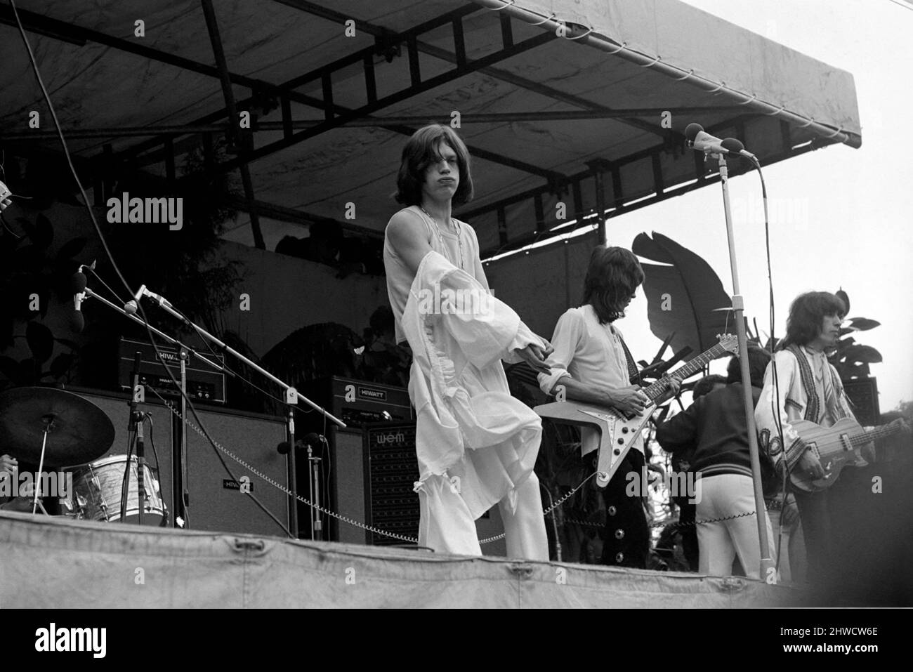 The Rolling Stones on stage at their free concert in London's Hyde Park ...