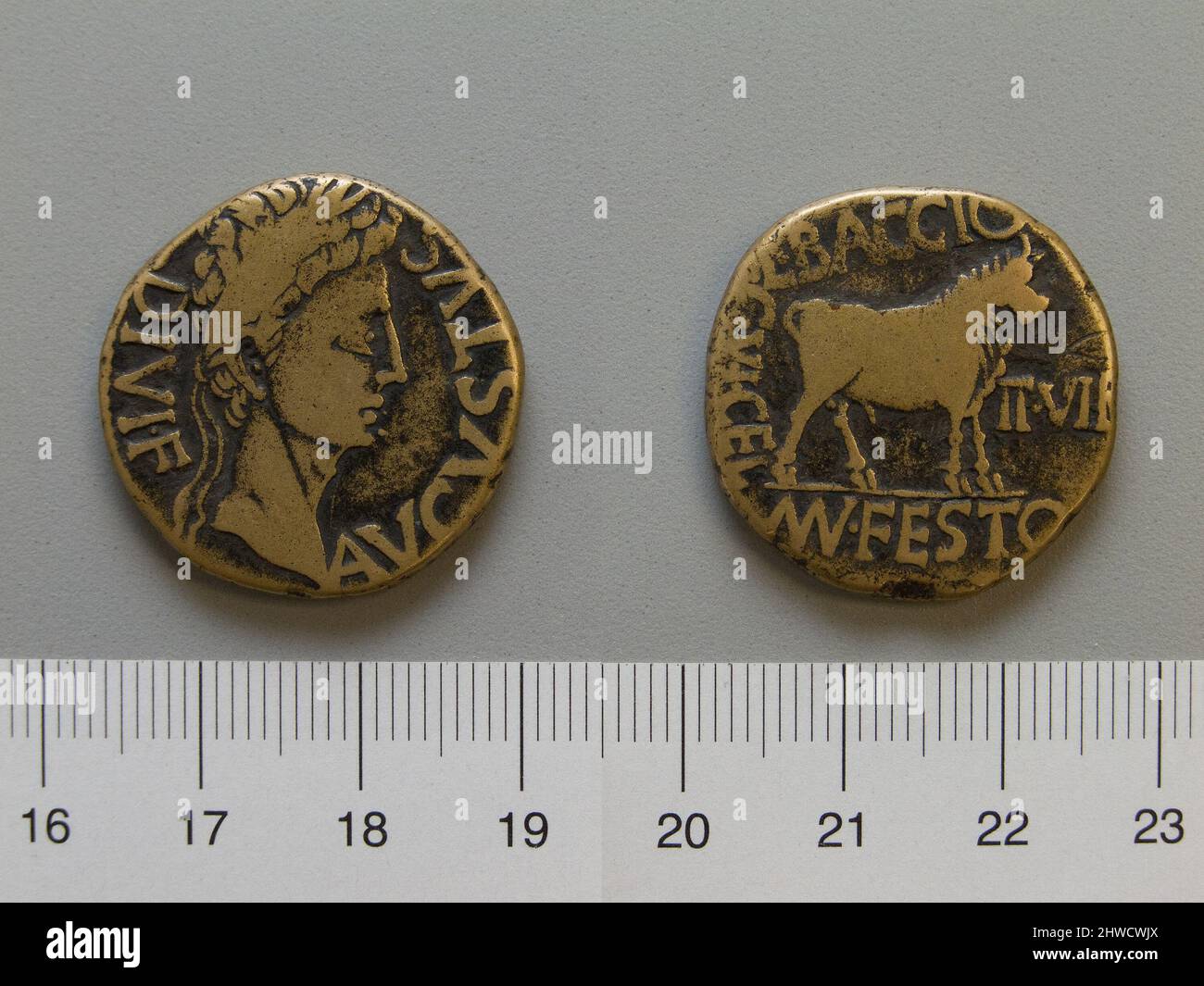 Coin of Augustus, Emperor of Rome from Celsa. Ruler: Augustus, Emperor ...