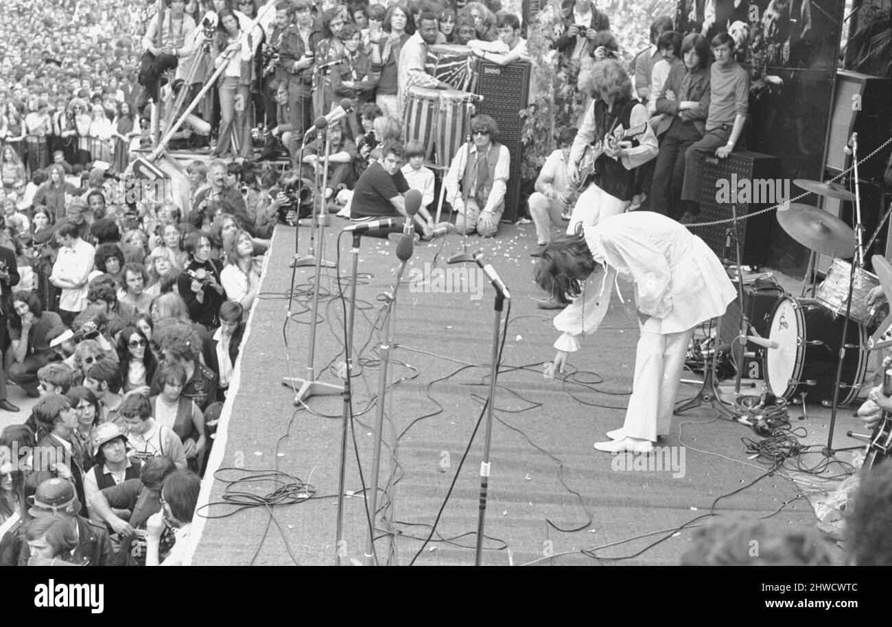 The Rolling Stones on stage at their free concert in London's Hyde Park ...
