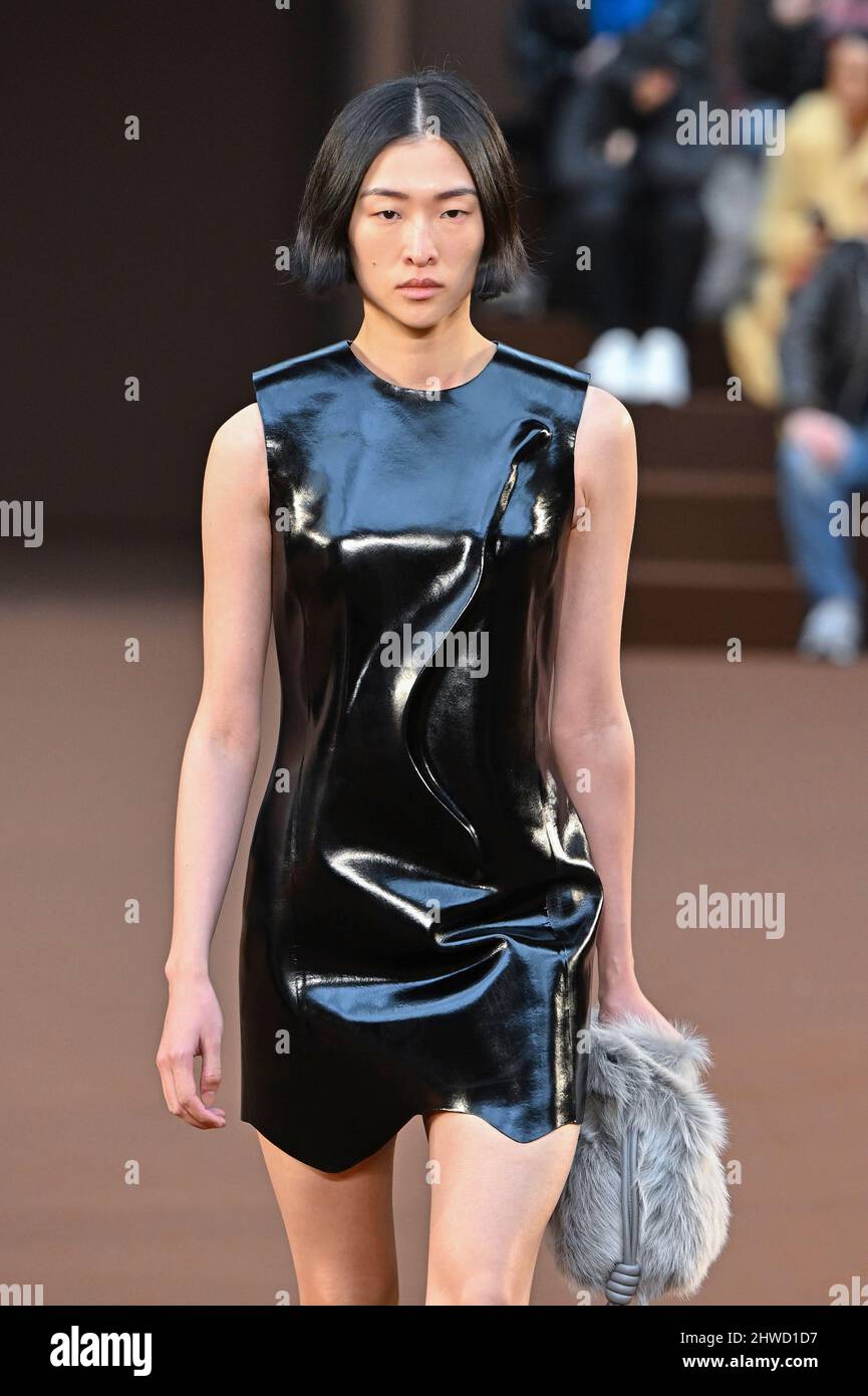A model walks on the runway at the Loewe fashion show during Fall ...