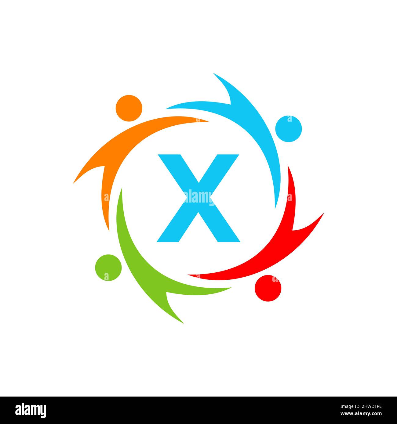 Charity Logo Template On Letter X, Initial Unity Foundation Human Logo ...