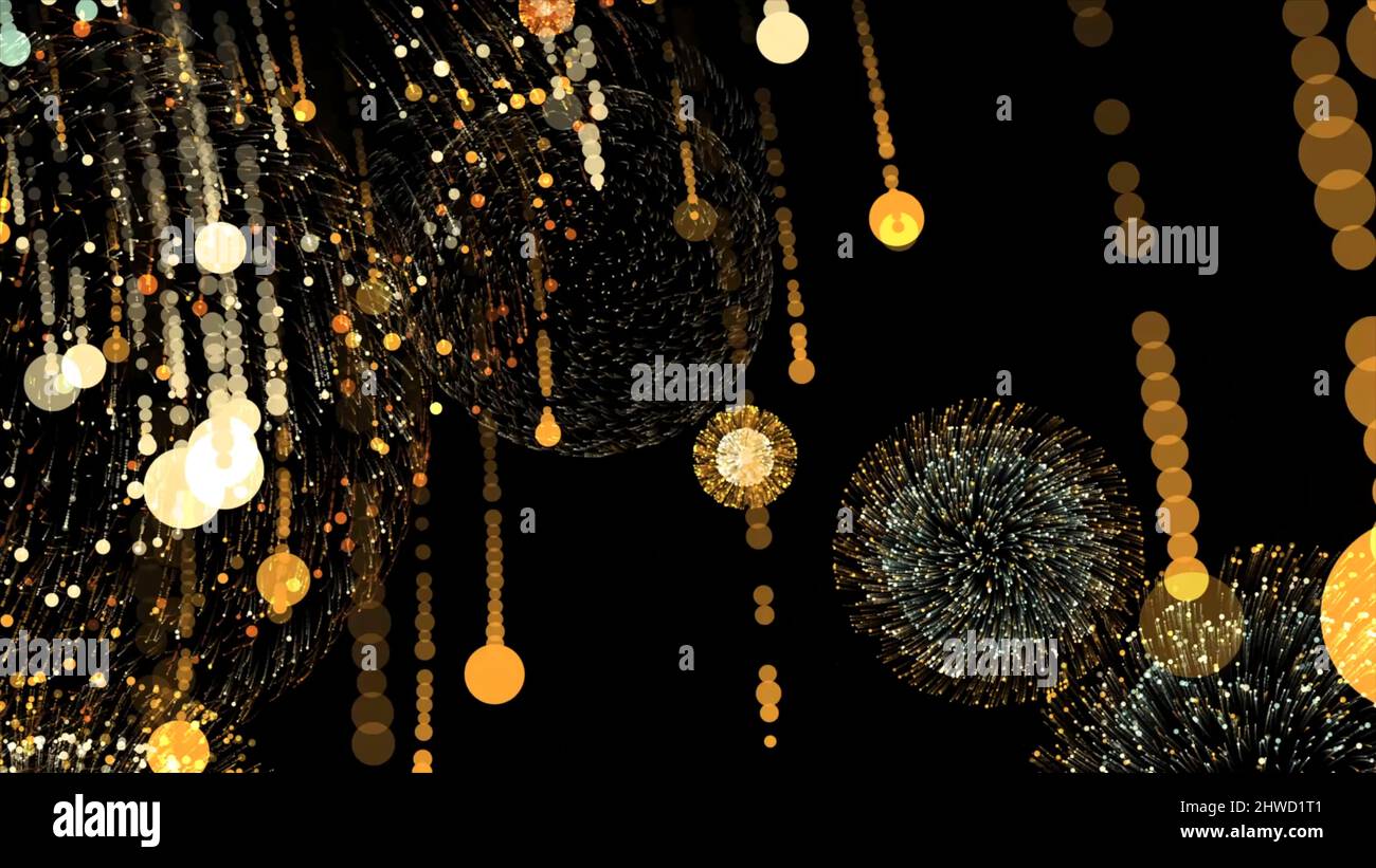 Multicolored bright neon patterns from particles exploding on black ...