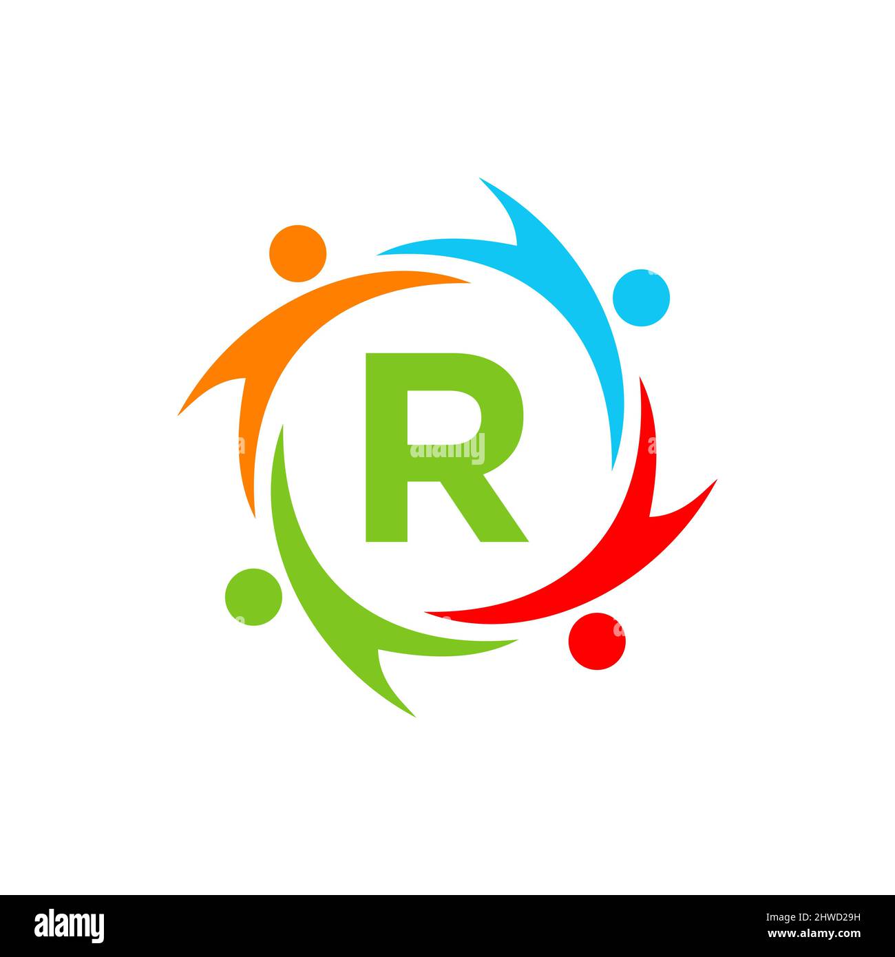 Charity Logo Template On Letter R, Initial Unity Foundation Human Logo ...