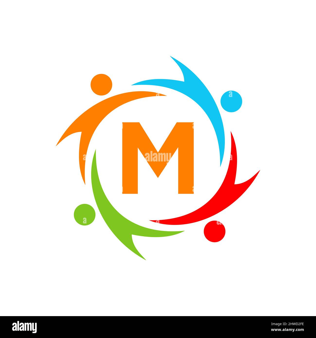 Charity Logo Template On Letter M, Initial Unity Foundation Human Logo ...