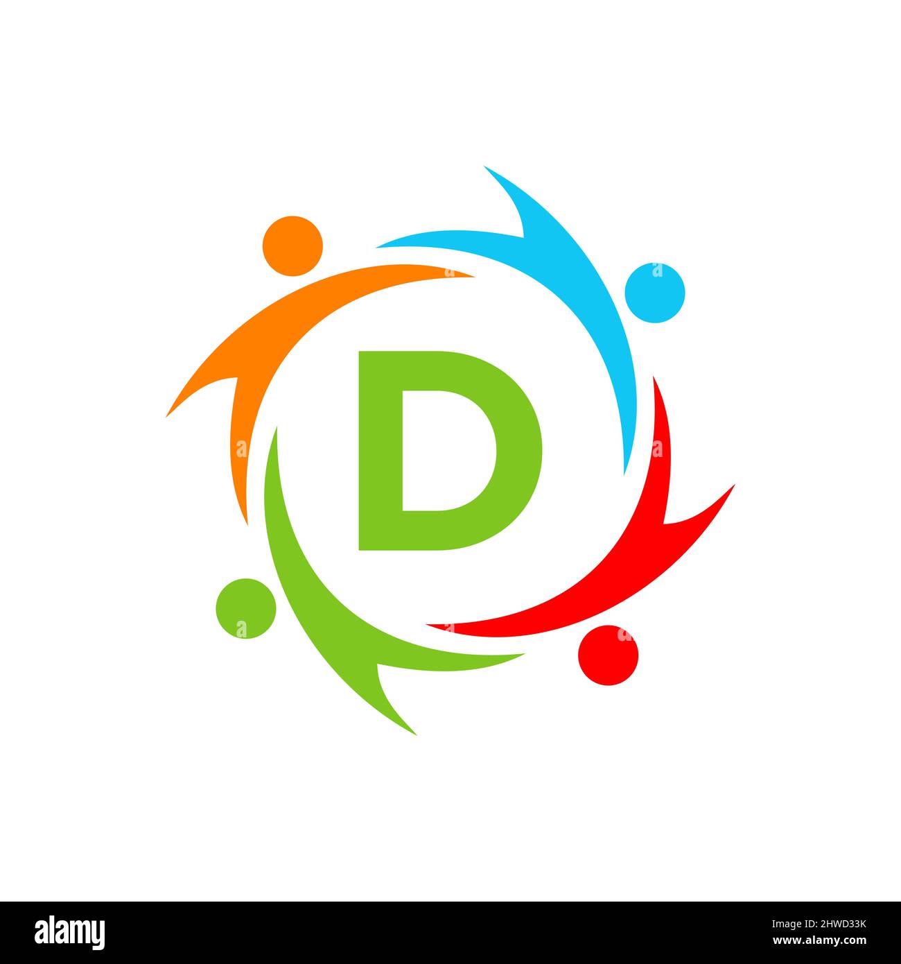 Charity Logo Template On Letter D, Initial Unity Foundation Human Logo ...