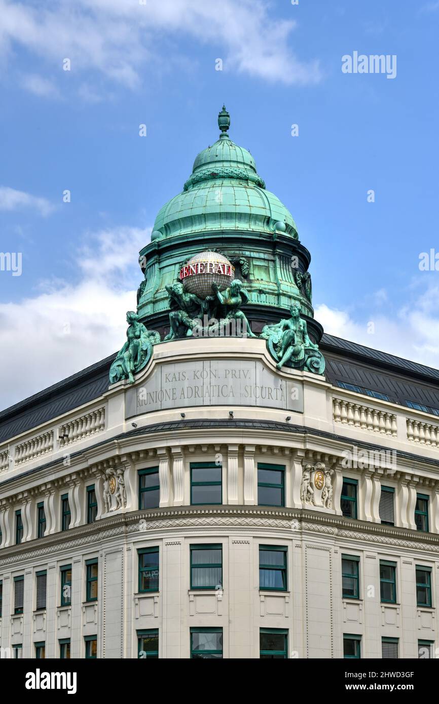 Vienna. Austria - Jul 18, 2021. Historical Generali building with a ...