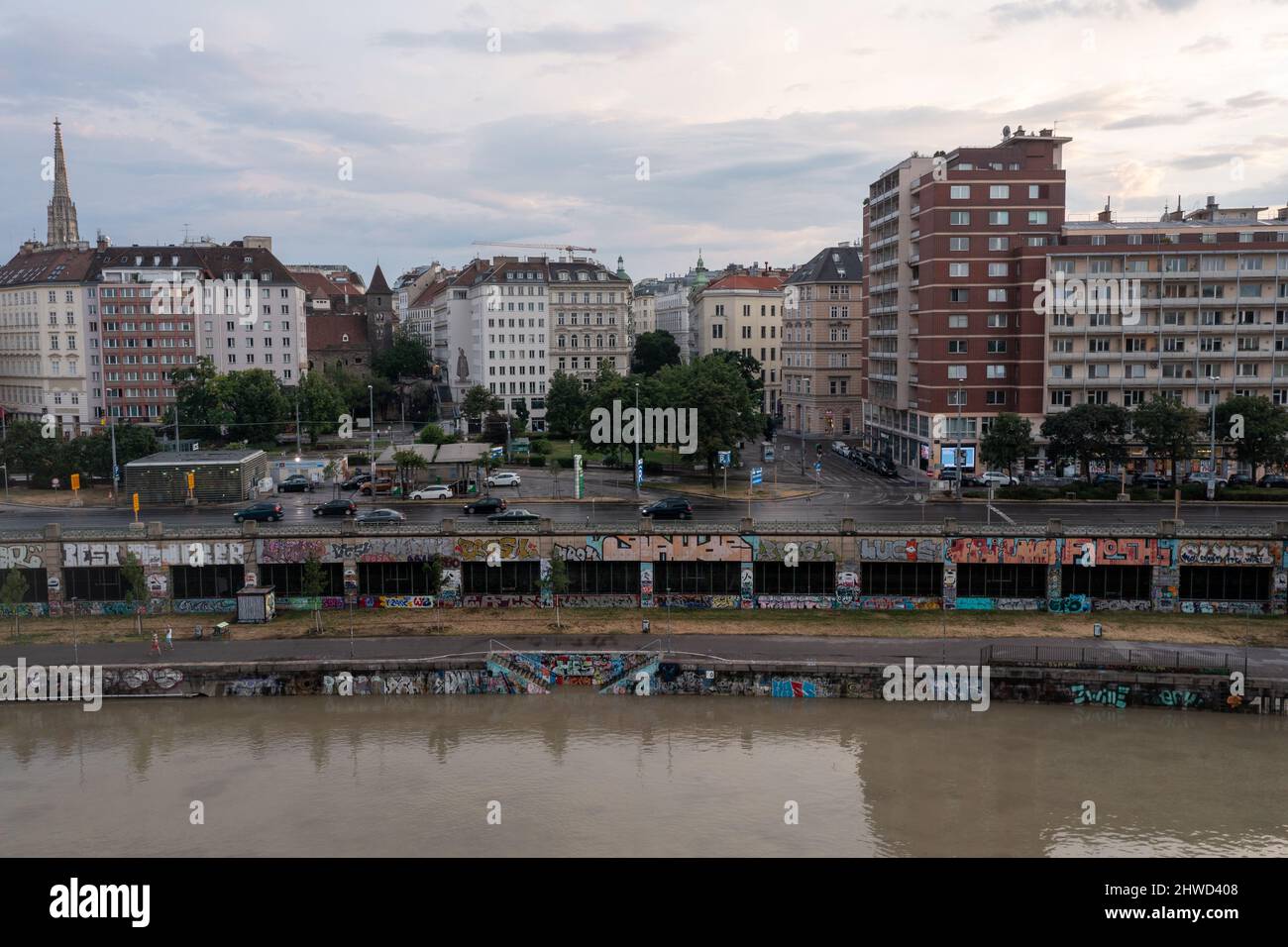 Vienna, Austria - Jul 18, 2021: View of the Danube Canal and Vienna ...
