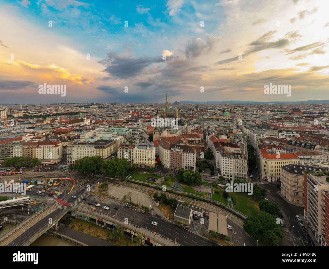 Vienna, Austria - Jul 18, 2021: View of the Danube Canal and Vienna ...