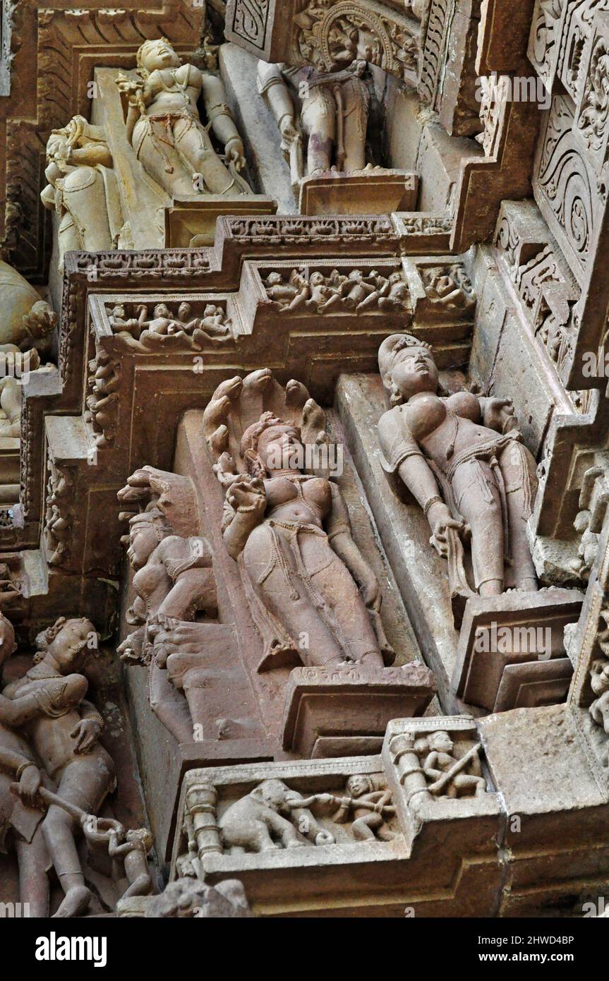 Human sculptures of Vishvanatha Temple, dedicated to Lord Shiva, Western Temples of Khajuraho ...