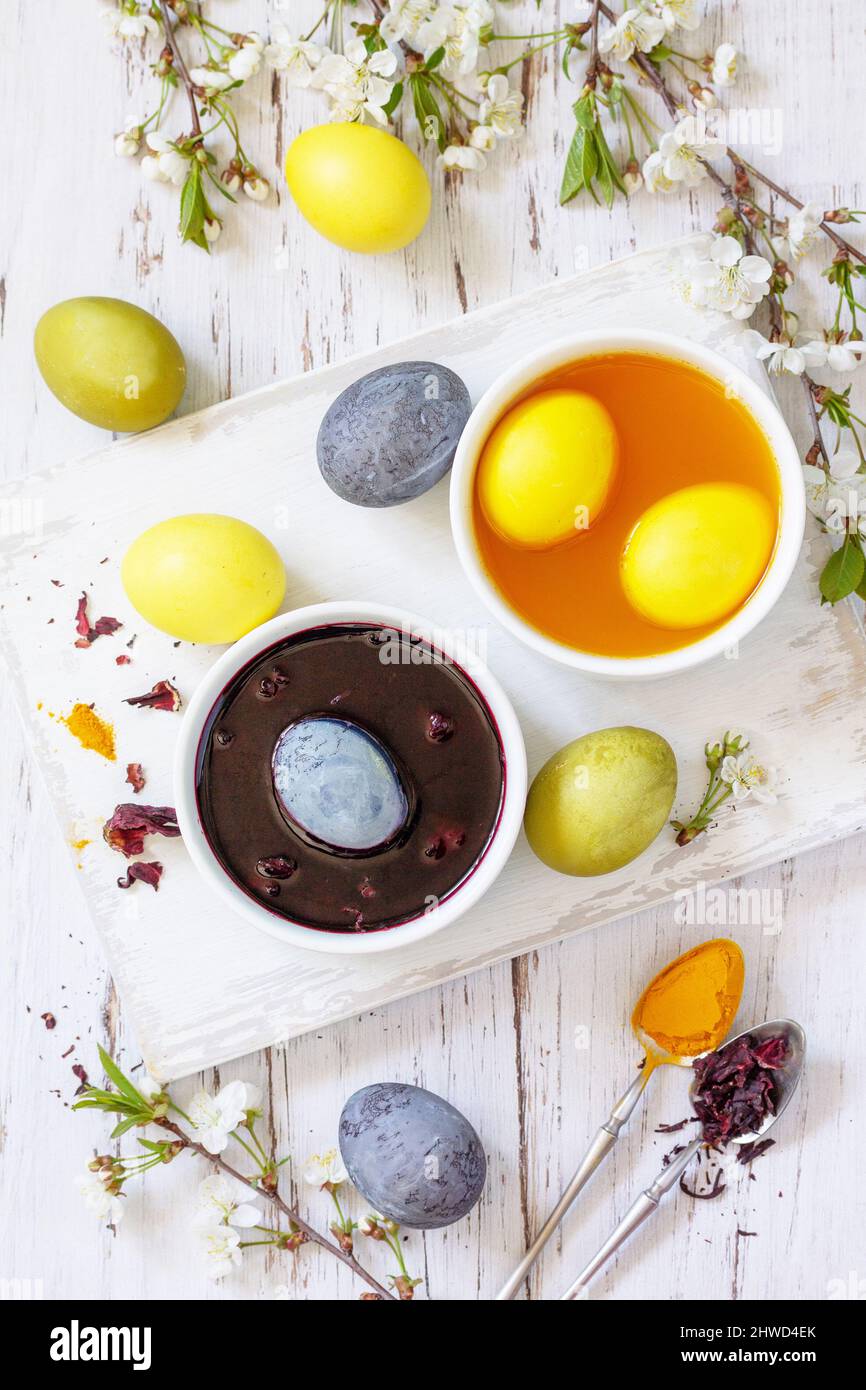 Natural dye for easter eggs, celebration Easter. Homemade colored ...