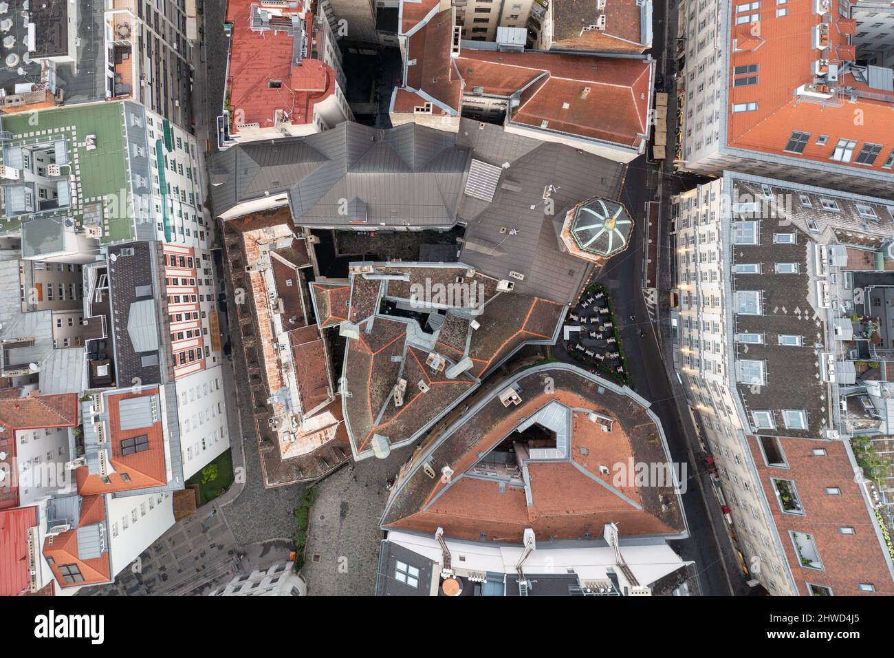 Aerial rooftop view of streets and buildings in Vienna, Austria Stock ...