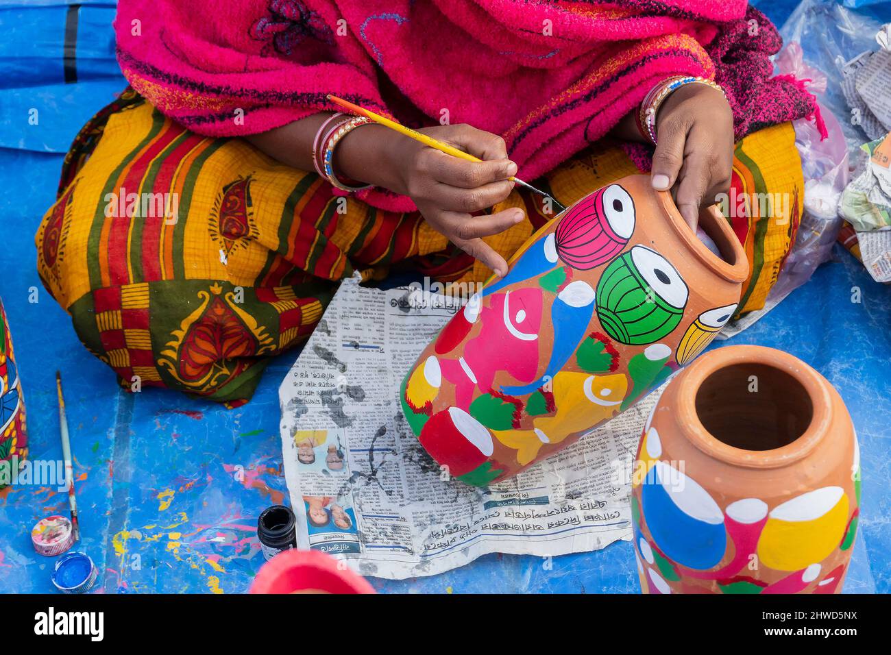 Kolkata, West Bengal, India - 31st December 2018 : Female Indian artist ...